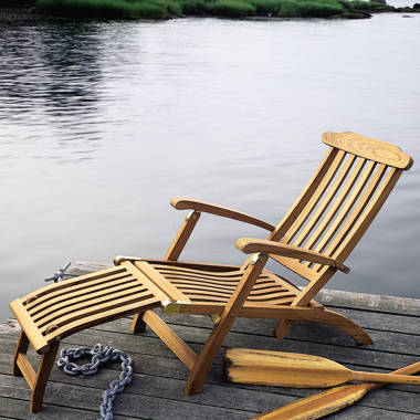 Kingsley Bate Steamer Teak Folding Chaise Lounge with Ottoman
